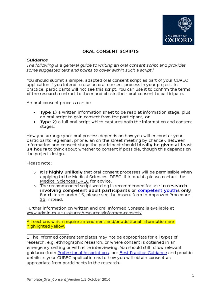 Template Oral Consent | Consent | Thesis
