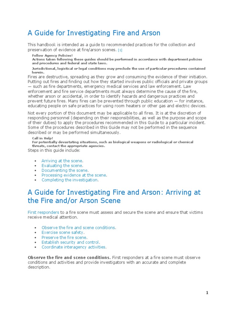guide for arson and fire investigation.docx | Firefighter | Emergency