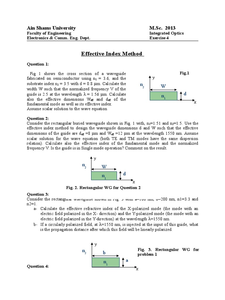 Effective Index Exercise MSC | PDF | Waveguide | Polarization (Waves)