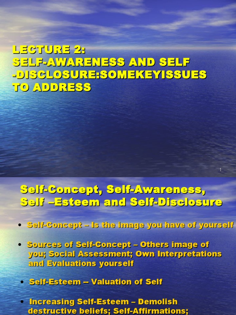 Lect 2 (2013) - Self Awareness & Self-Disclosure | PDF | Self Awareness | Self Concept