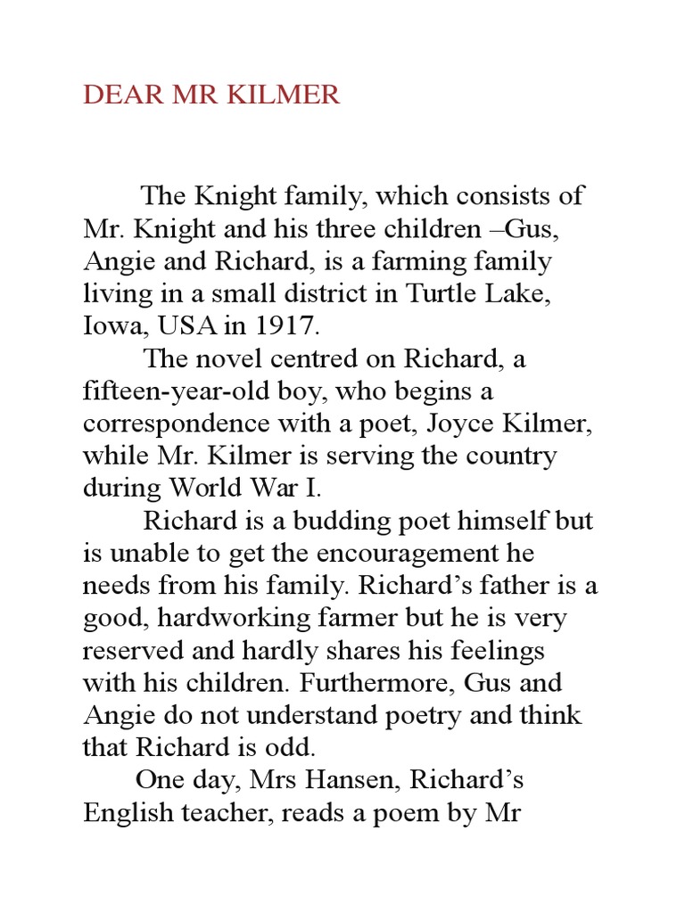 Dear MR Kilmer | PDF | Poetry