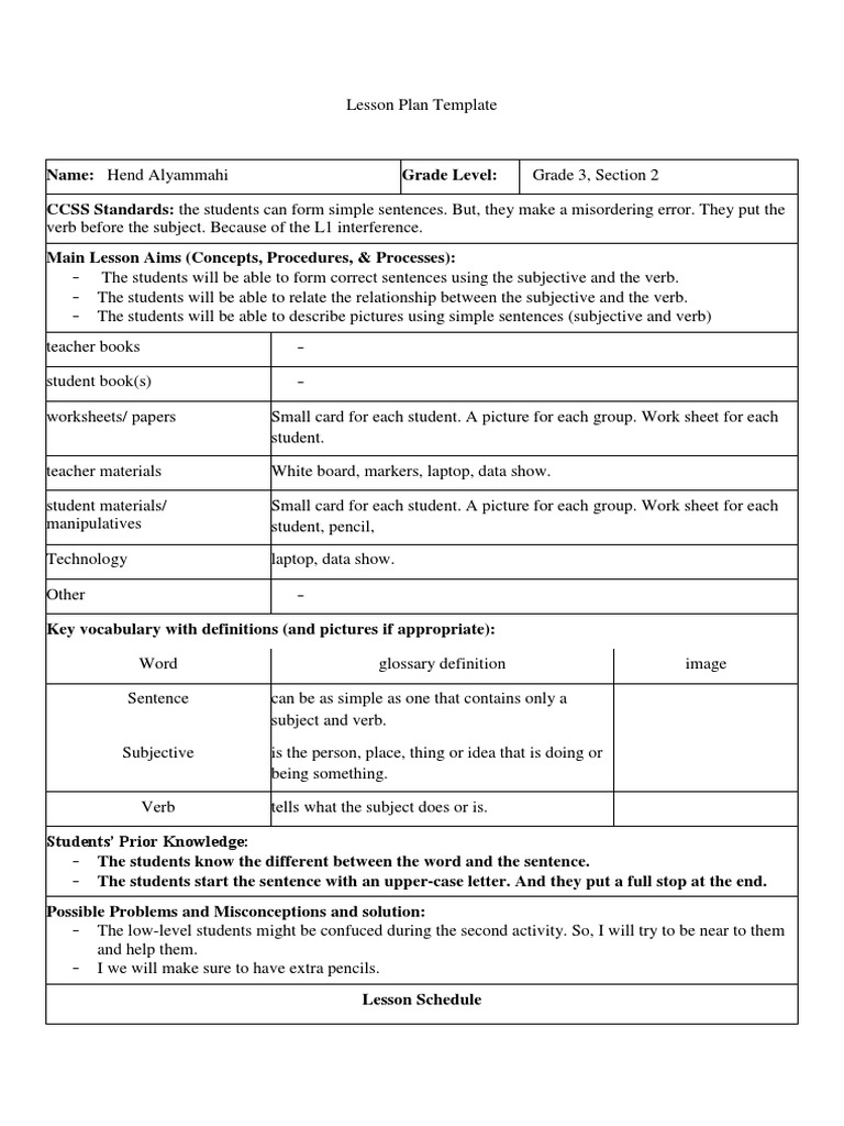 Lesson Plan Template For Error Analysis | Download Free PDF | Sentence ...