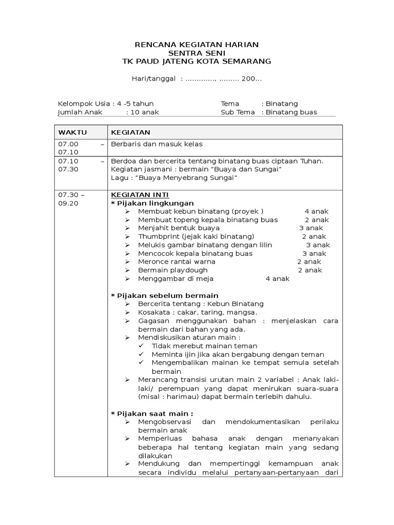 Contoh RKH Sentra Seni Paud | PDF