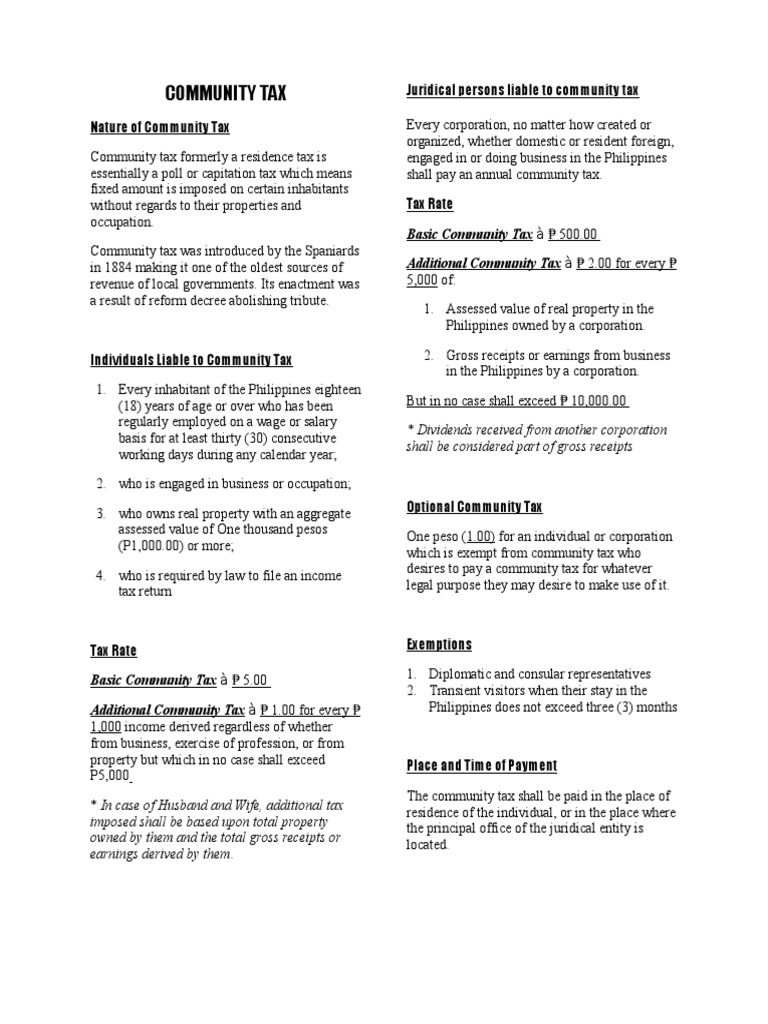 Community Tax Handouts | PDF | Legal Personality | Taxes