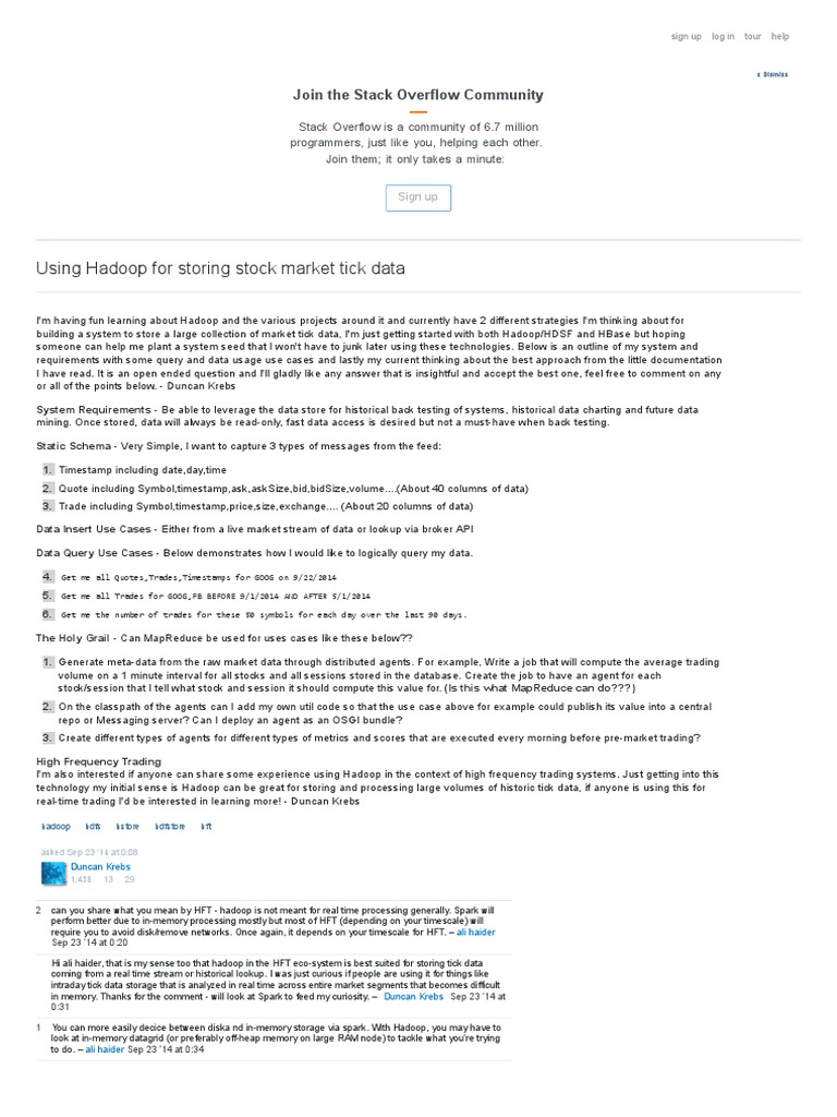 Hdfs Using Hadoop For Storing Stock Market Tick Data Stack Overflow Pdf Apache Hadoop