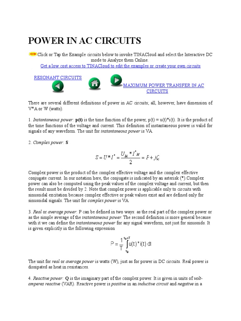 Power in Ac Circuits | PDF | Ac Power | Alternating Current