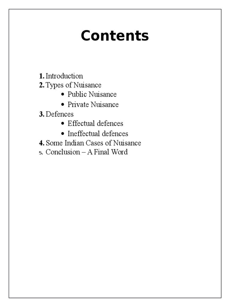 Types of Nuisance: Public Nuisance Private Nuisance Effectual Defences ...
