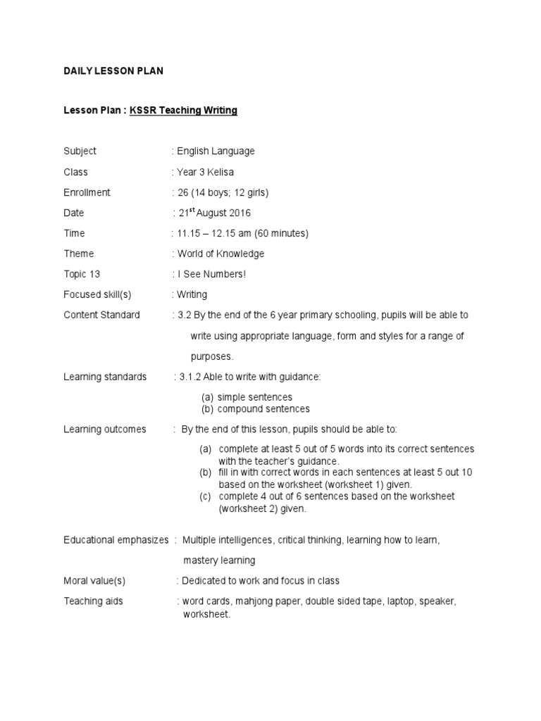 Lesson Plan For Teaching Writing | PDF | Lesson Plan | Teaching