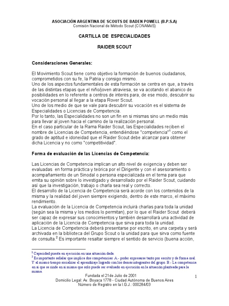 Cartilla Especialidades Raider Scout | PDF | Shooting Sport | Exploración