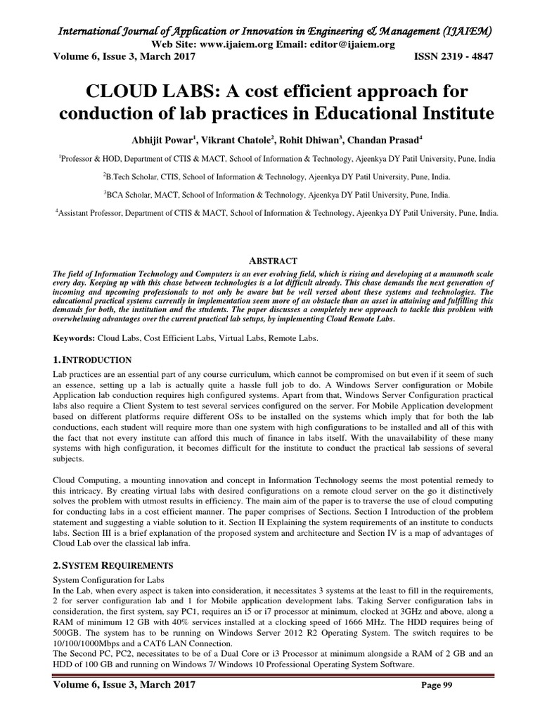 CLOUD LABS: A Cost Efficient Approach For Conduction of Lab Practices ...
