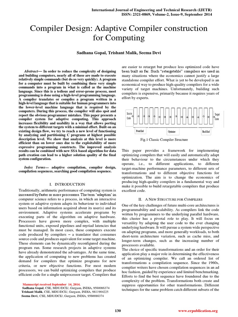 Compiler Design: Adaptive Compiler Construction For Computing | PDF ...