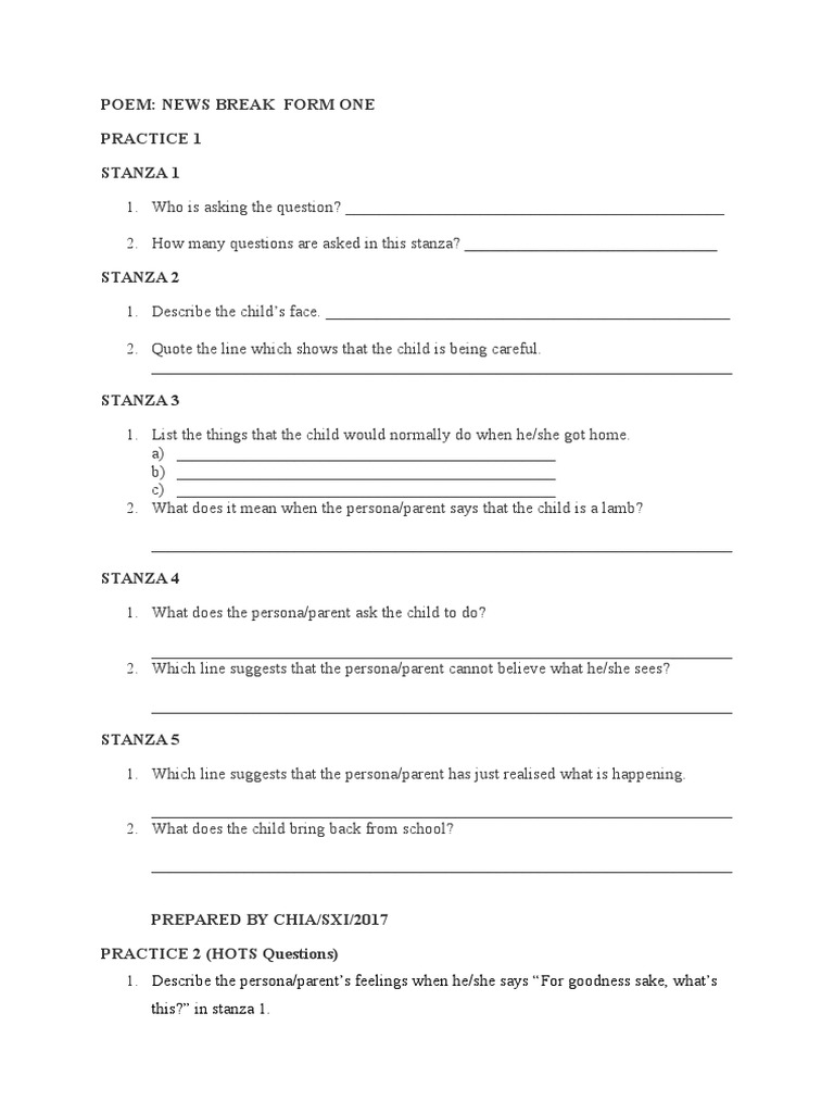 News Break Poem Analysis and Questions | PDF | Wellness