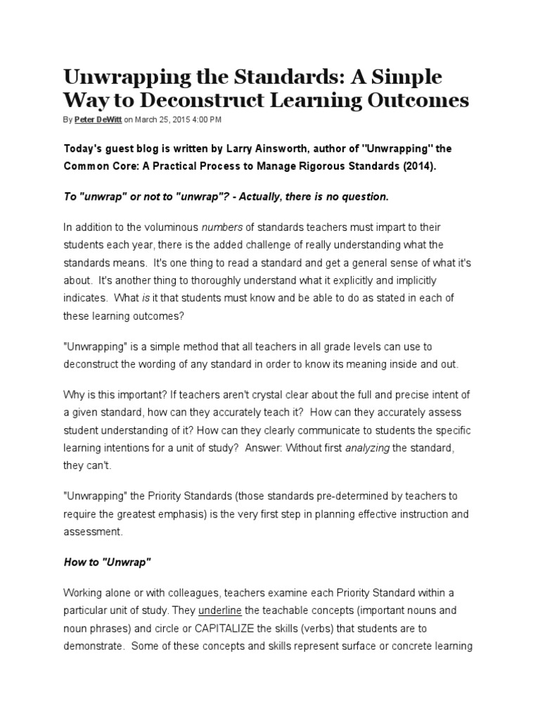 Unwrapping Standards for Effective Teaching | PDF | Educational ...