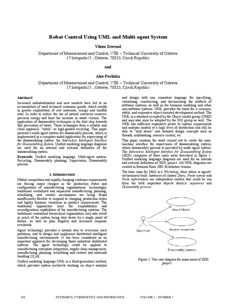 Robot Control Using Uml And Multi Agent System Pdf Unified Modeling