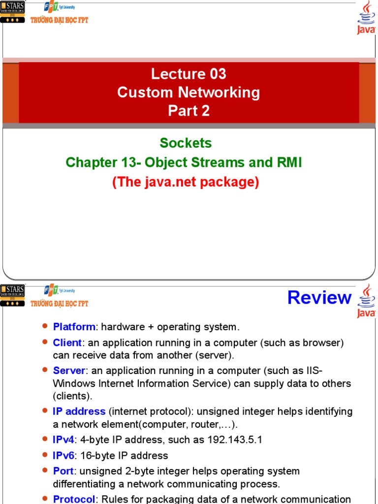 Custom Networking: Sockets Chapter 13-Object Streams and RMI | PDF | Network Socket | Internet ...