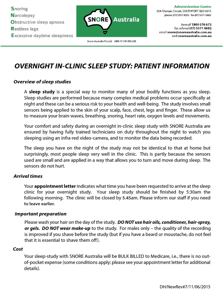 Overnight Sleep Study Patient Guide | PDF | Sleep | Health Sciences