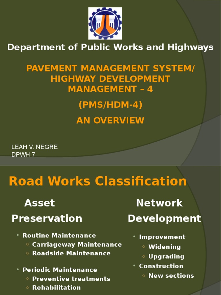 1. Pavement Manegement System in DPWH | Road Surface | Highway