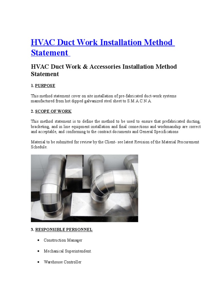 HVAC Duct Work Installation Method Statement | PDF | Duct (Flow) | Specification (Technical ...