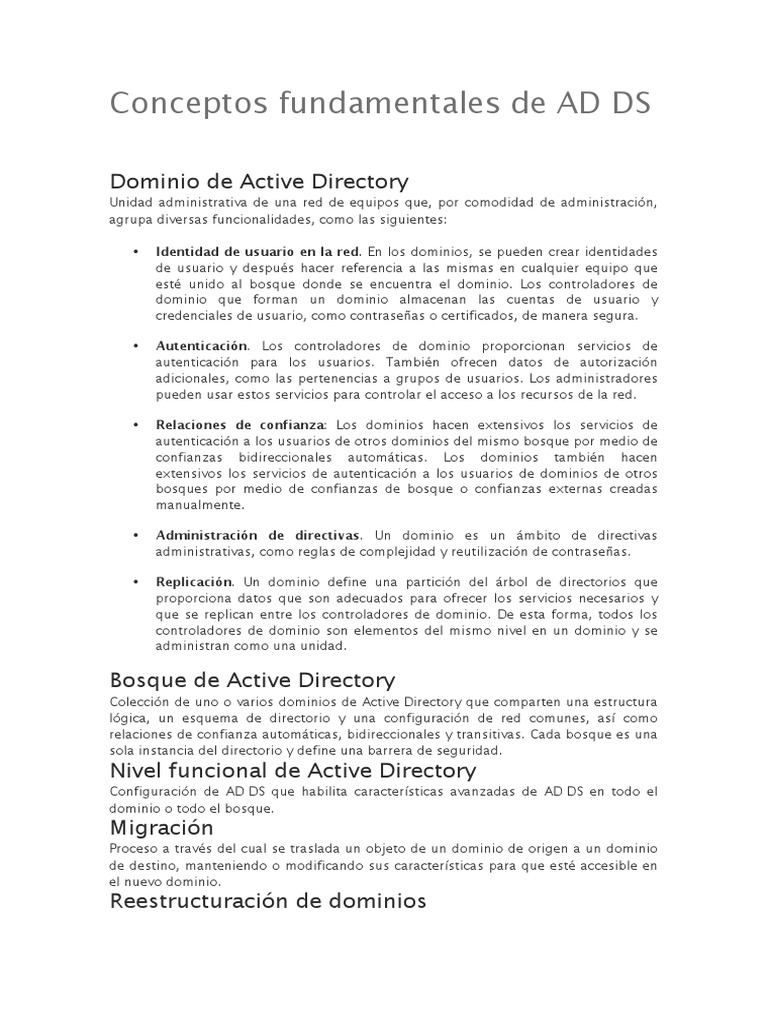 1 Conceptos Fundamentales de AD DS | PDF | Directorio Activo ...