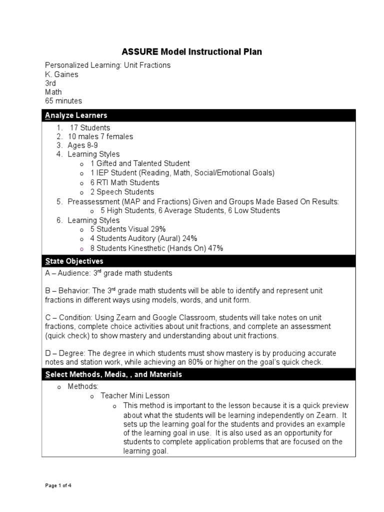 assure lesson plan template 1 | Learning Styles | Learning