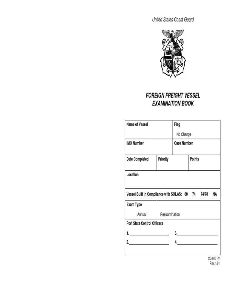 USCG Vessel Inspection Chklist For Safety | PDF | Tonnage | Dangerous Goods