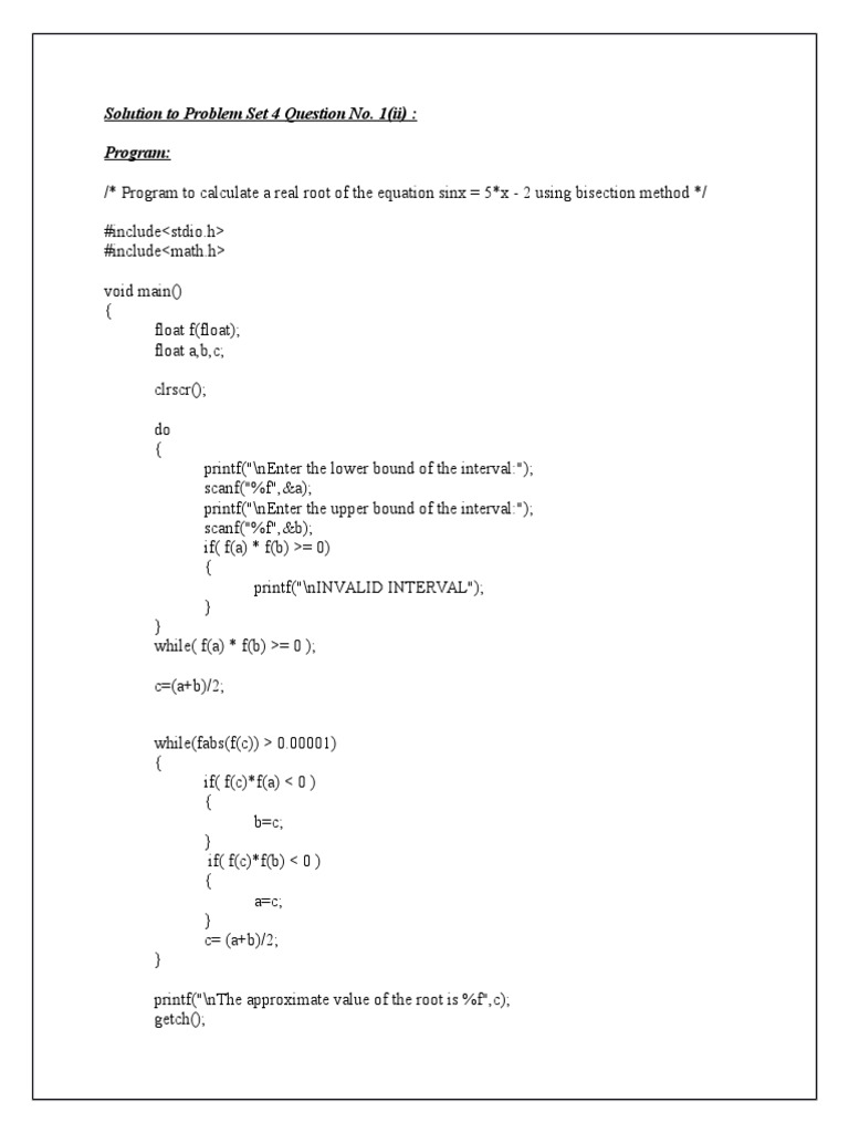 Solution To Problem Set 4 Question No. 1 (Ii) : Program | PDF ...