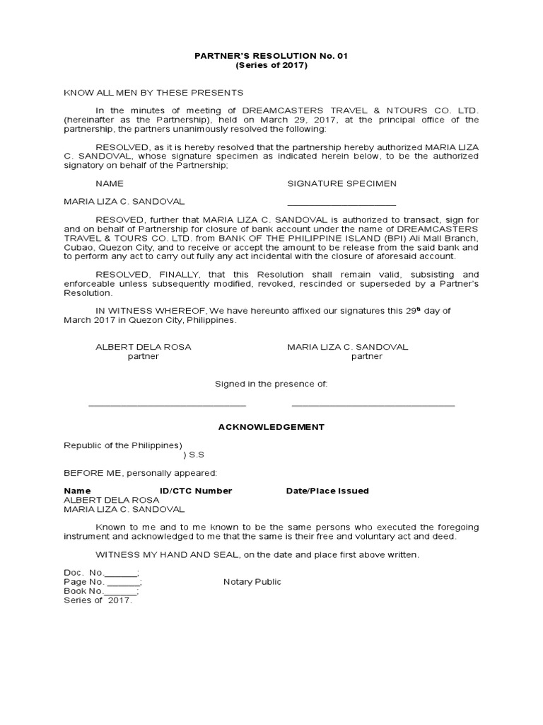Partnership Resolution | PDF | Law