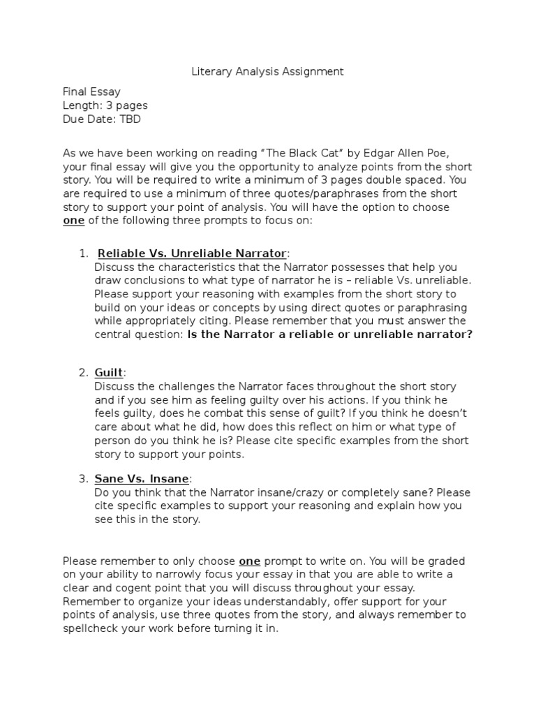 Literary Analysis of "The Black Cat" | PDF | Narration | Essays