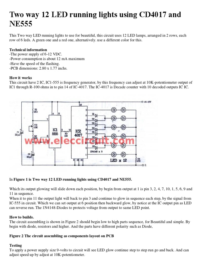 Two Way 12 LED Running Lights Using CD4017 and NE555 | PDF