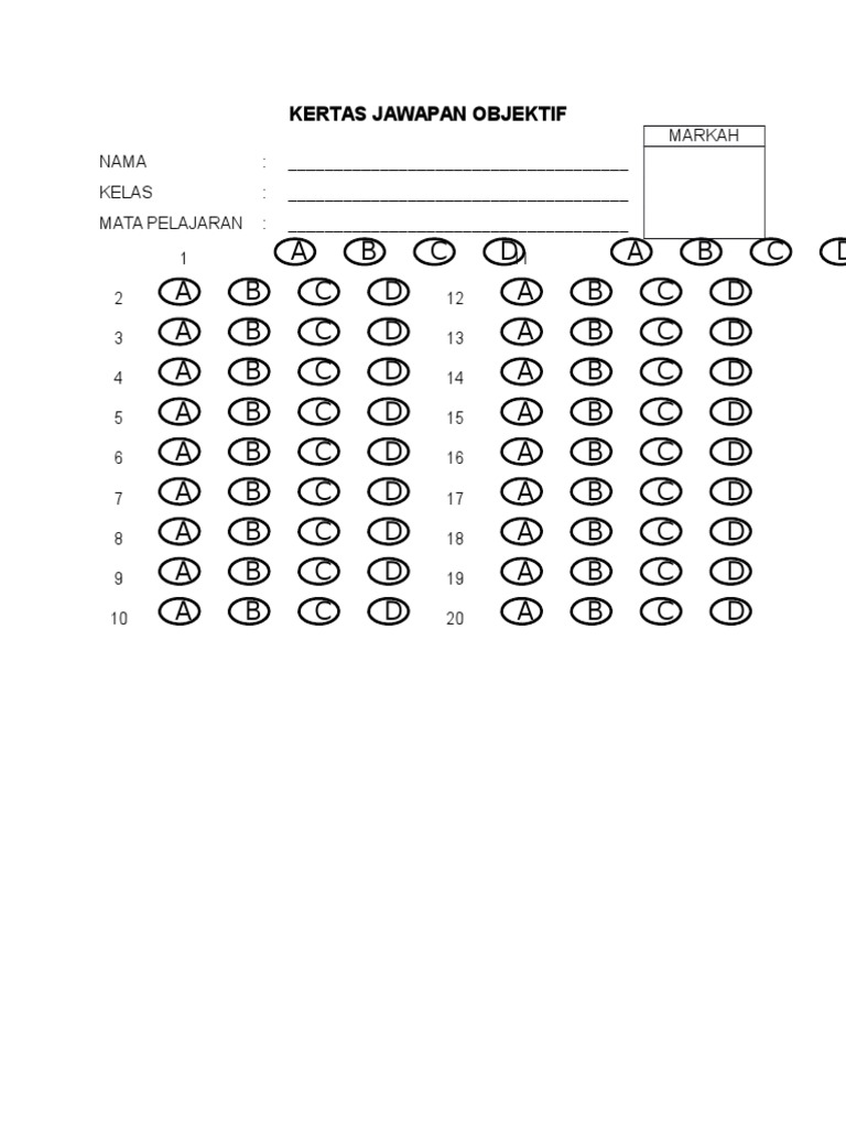 Kertas Jawapan Objektif | PDF