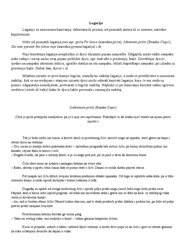 Lagarije I Pokretne Govorne Igre | PDF