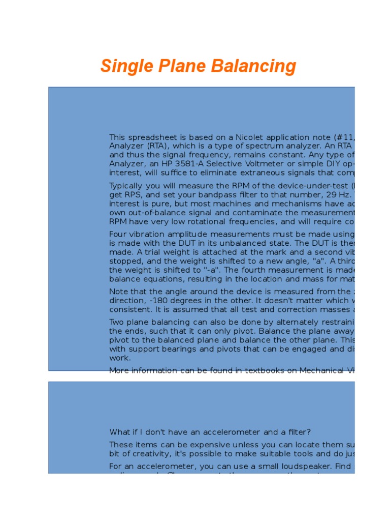 Single Plane Balancing Equations | PDF | Loudspeaker | Accelerometer