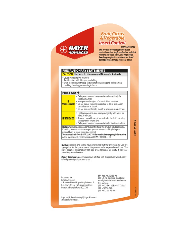 Bayer Advanced Brand Fruit, Citrus & Vegetable Insect Control | PDF ...