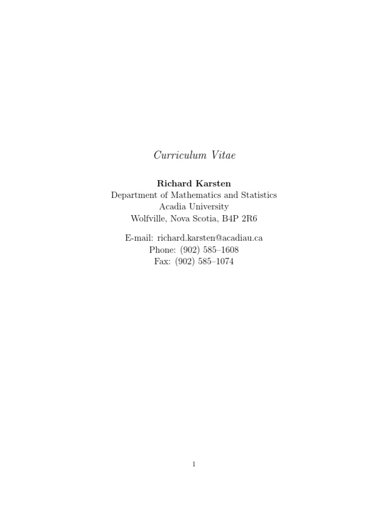 2013 Richard Karsten CV | PDF | Differential Equations | Equations