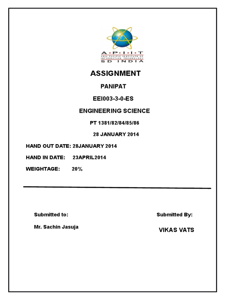 EEI003!3!0-Engineering Science - Report Cover Page | PDF