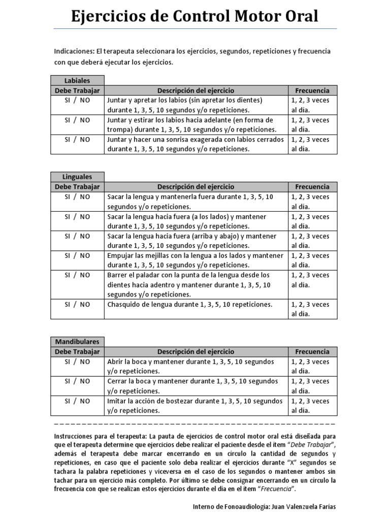 Ejercicios Control Motor Oral | PDF | Bienestar | Medicina