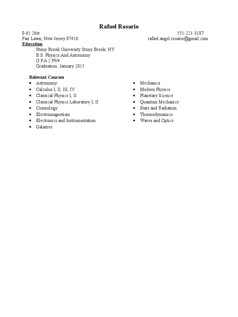 Rafael Rosario's Physics & Astronomy CV | PDF | Social Science ...