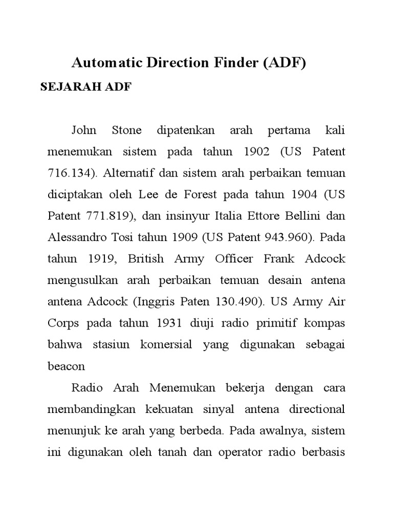 Sejarah dan Fungsi Automatic Direction Finder | PDF