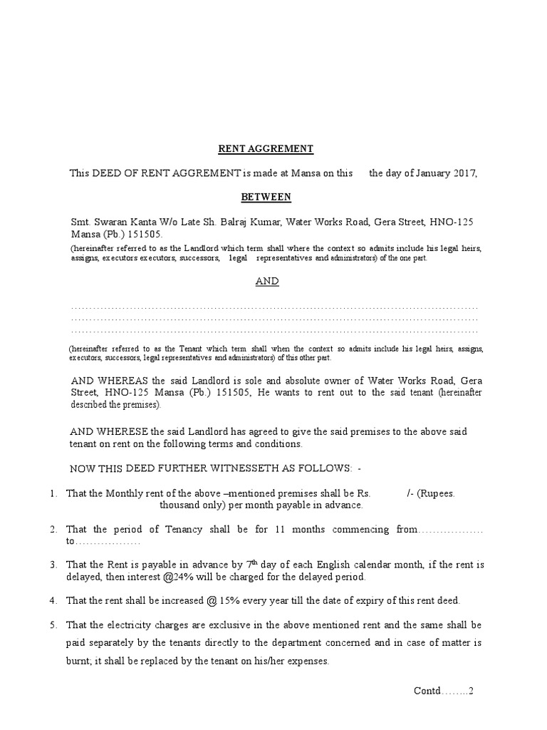 Rent deed | Leasehold Estate | Landlord–Tenant Law