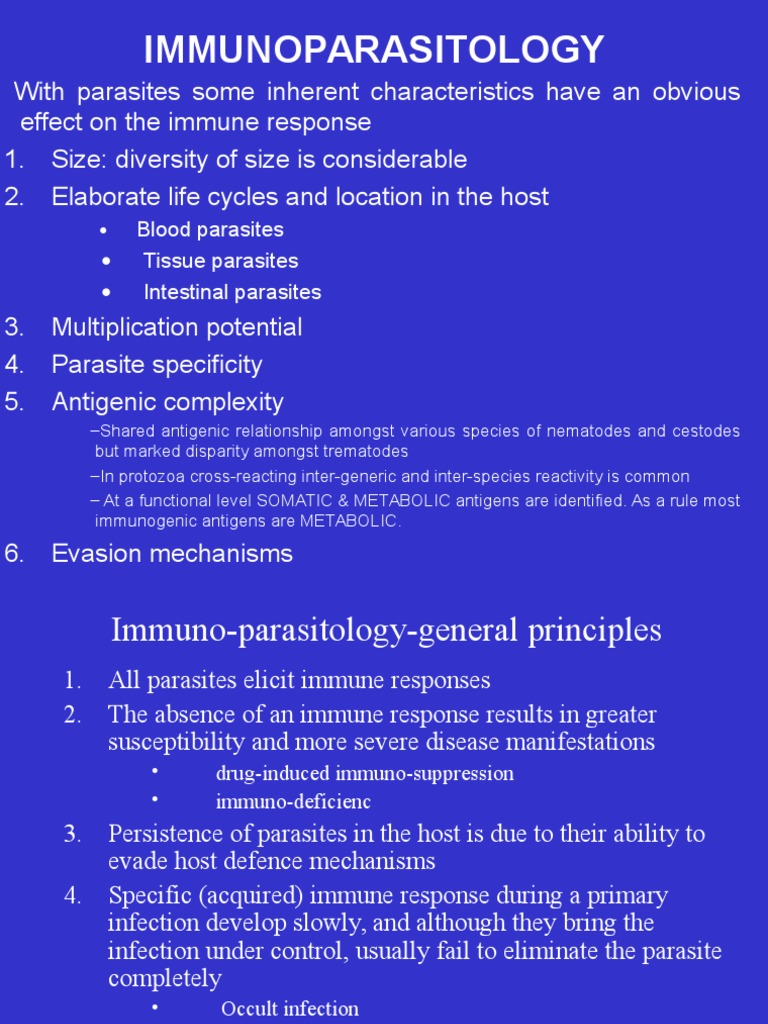 Immunoparasitology: Blood Parasites Tissue Parasites Intestinal ...