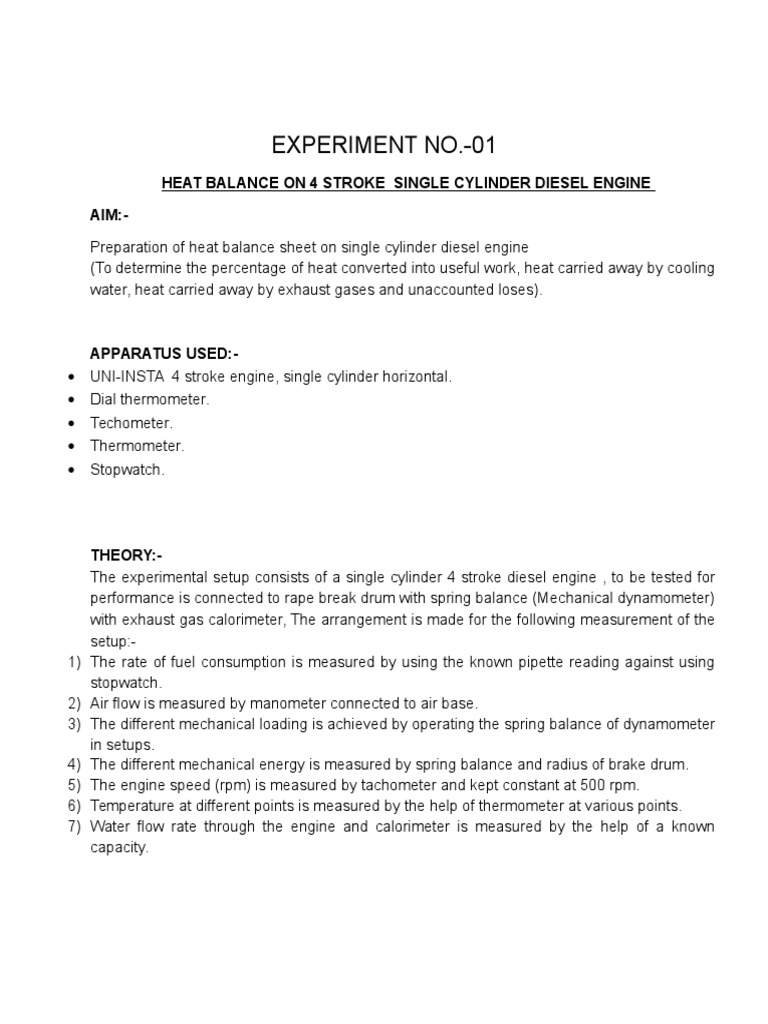 EXPERIMENT Heat Balance | PDF | Engines | Diesel Engine