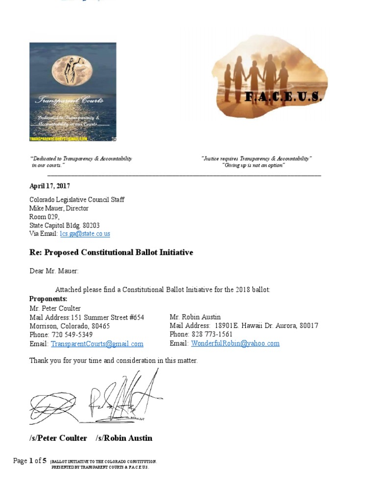 Amendment To The Colorado Constitution Submitted by Transparent Courts ...