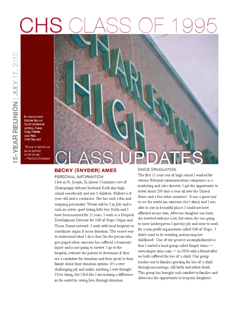 Charleston High School Class of 1995 - 15 Year Reunion | PDF | Master ...
