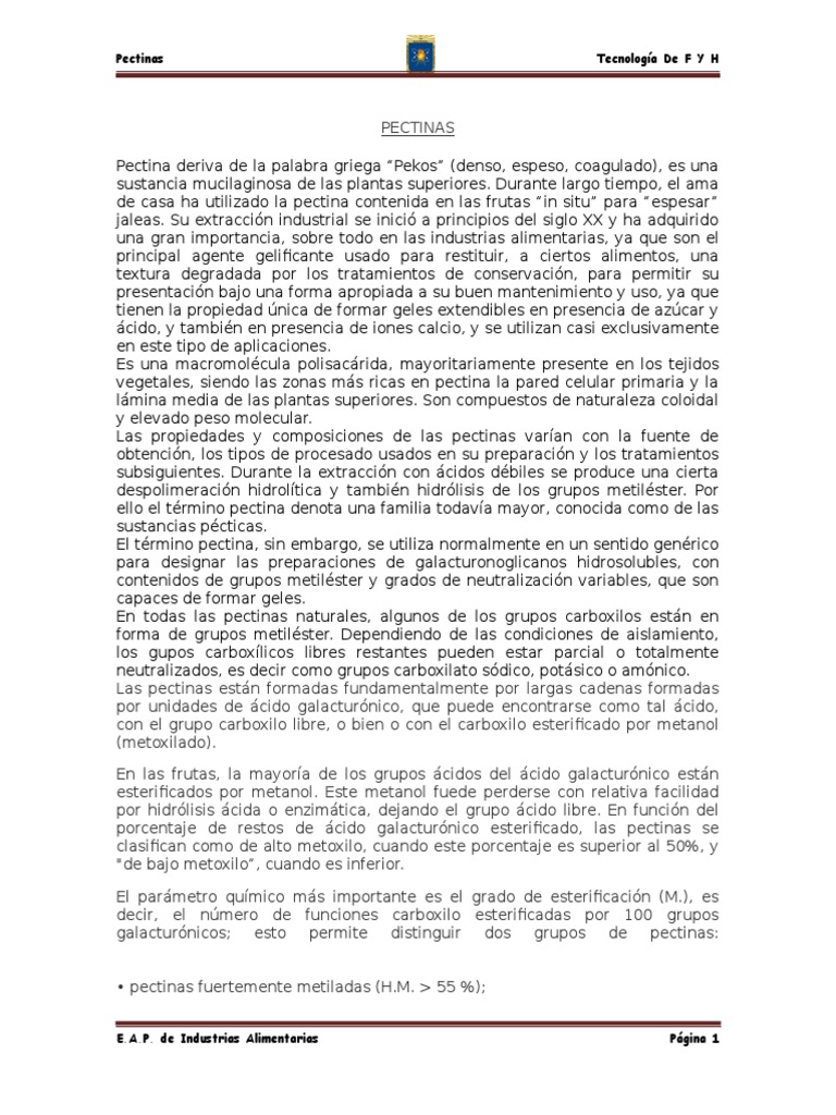 Pectinas de Alta y Baja Metilacion | PDF | Ácido carboxílico | Ácido