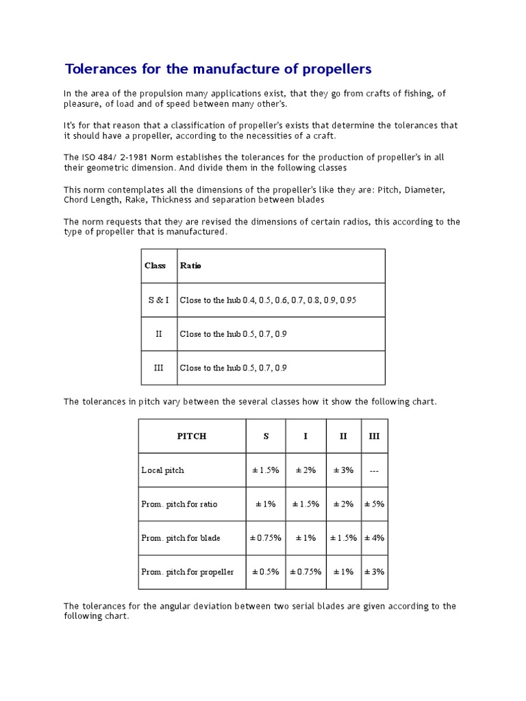 Tolerances For The Manufacture of Propellers | PDF | Engineering ...