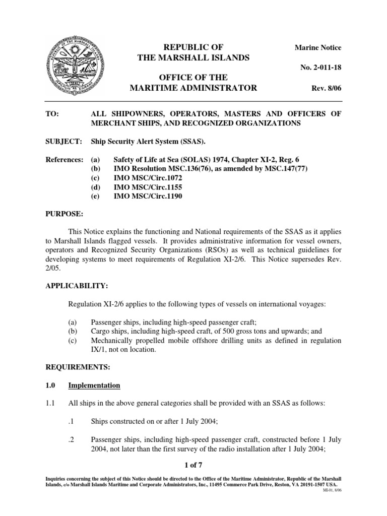 Ship Security Alert System (SSAS)..pdf | Ships | Water Transport