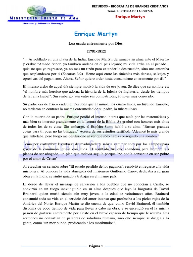 Bio EnriqueMartyn | PDF | Historia del cristianismo | Oración