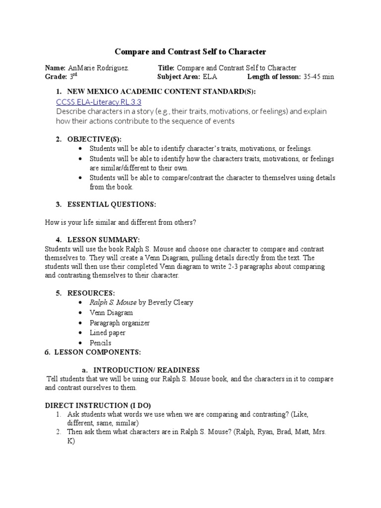 Character To Self Lesson Plan | PDF