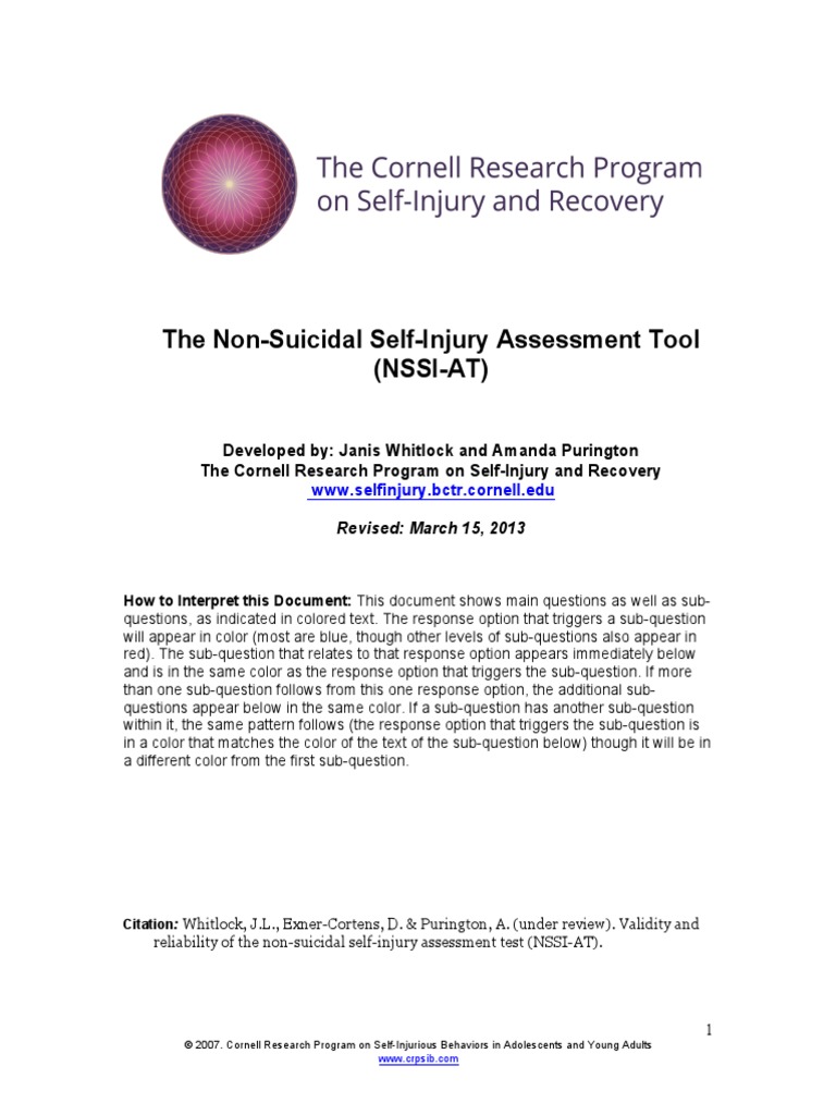 non-suicidal self-injury assessment tool nssi-at | Self Harm | Therapy
