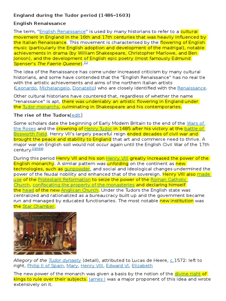 Tudor England: Renaissance and Governance | PDF | English Renaissance ...